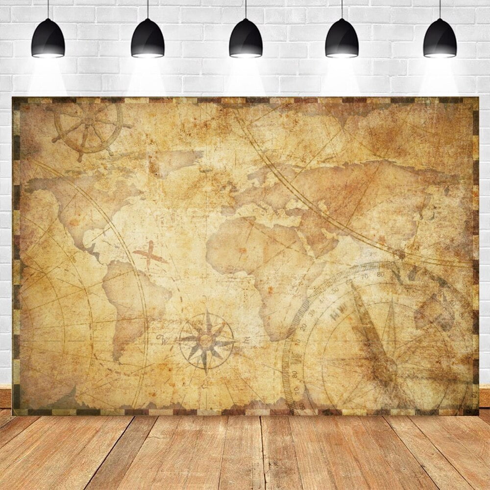 Pirate Treasure Map Backdrop Baby Boy Birthday Party Decor Vintage ...