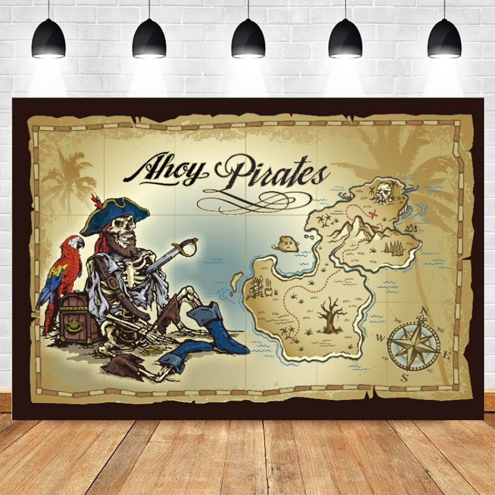 Pirate Treasure Map Backdrop Baby Boy Birthday Party Decor Vintage ...