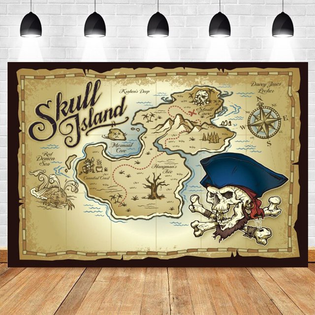 Pirate Treasure Map Backdrop Baby Boy Birthday Party Decor Vintage ...
