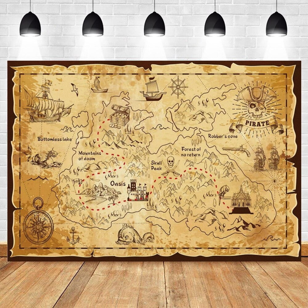 Pirate Treasure Map Backdrop Baby Boy Birthday Party Decor Vintage ...