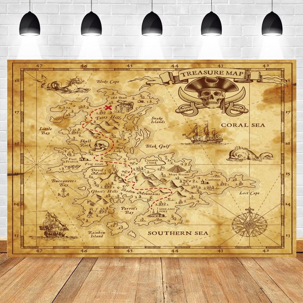 Pirate Treasure Map Backdrop Baby Boy Birthday Party Decor Vintage ...