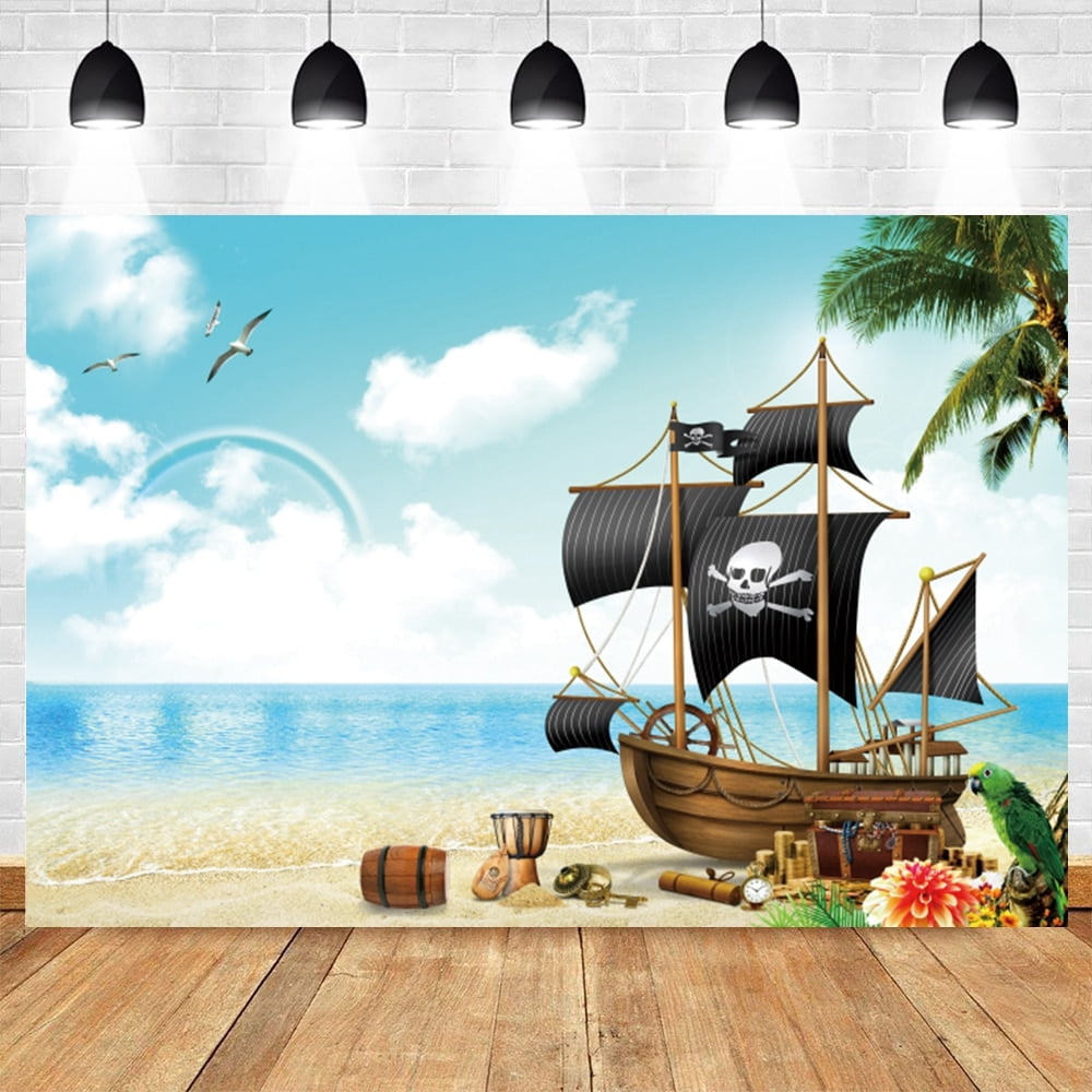 Pirate Treasure Map Backdrop Baby Boy Birthday Party Decor Vintage ...