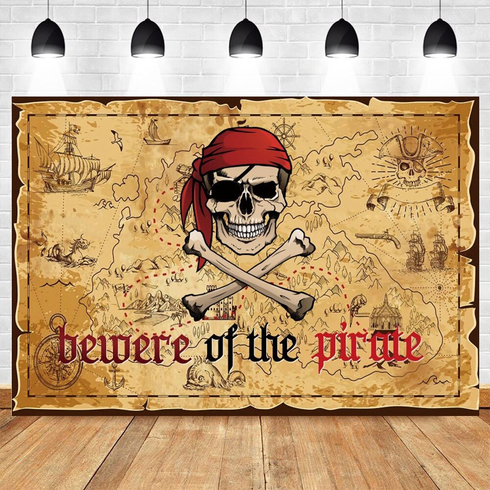 Pirate Treasure Map Backdrop Baby Boy Birthday Party Decor Vintage ...