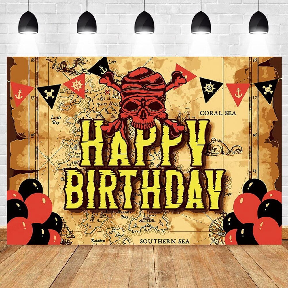 Pirate Treasure Map Backdrop Baby Boy Birthday Party Decor Vintage ...