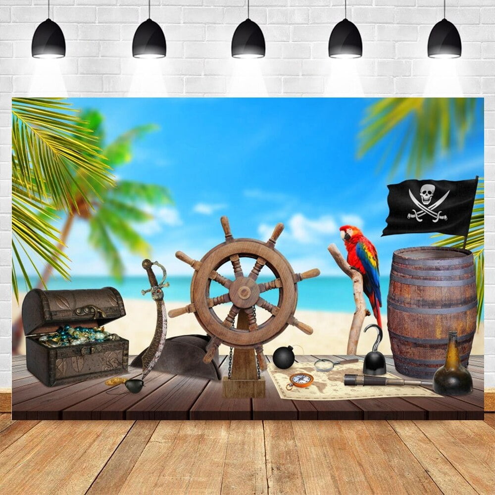 Pirate Treasure Map Backdrop Baby Boy Birthday Party Decor Vintage ...