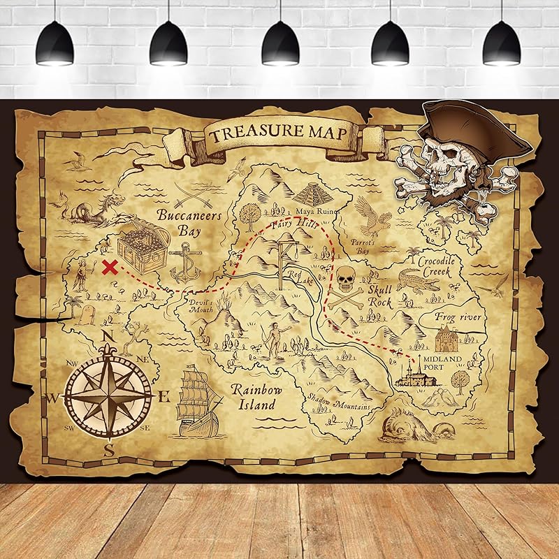 Pirate Treasure Map Backdrop Vintage Island Nautical Coastal Sailboat ...