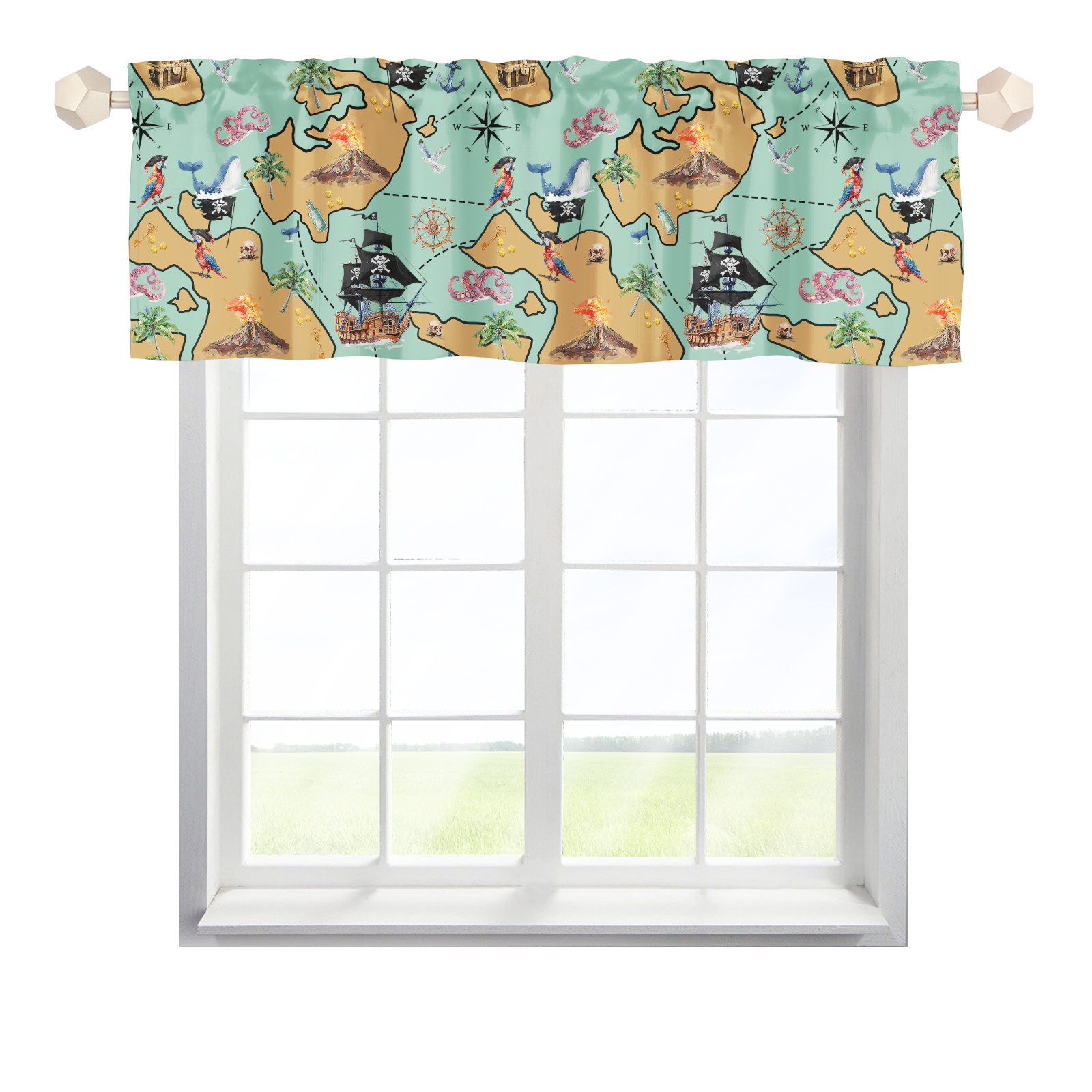 Pirate Treasure Map Curtain Valance 54''x 18'' Nautical Ship Anchor Sea ...