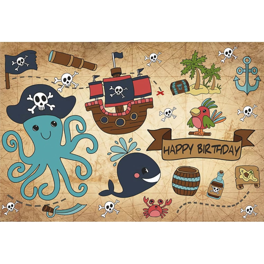 Pirate Treasure World Map Photography Backdrop Baby Birthday Party ...