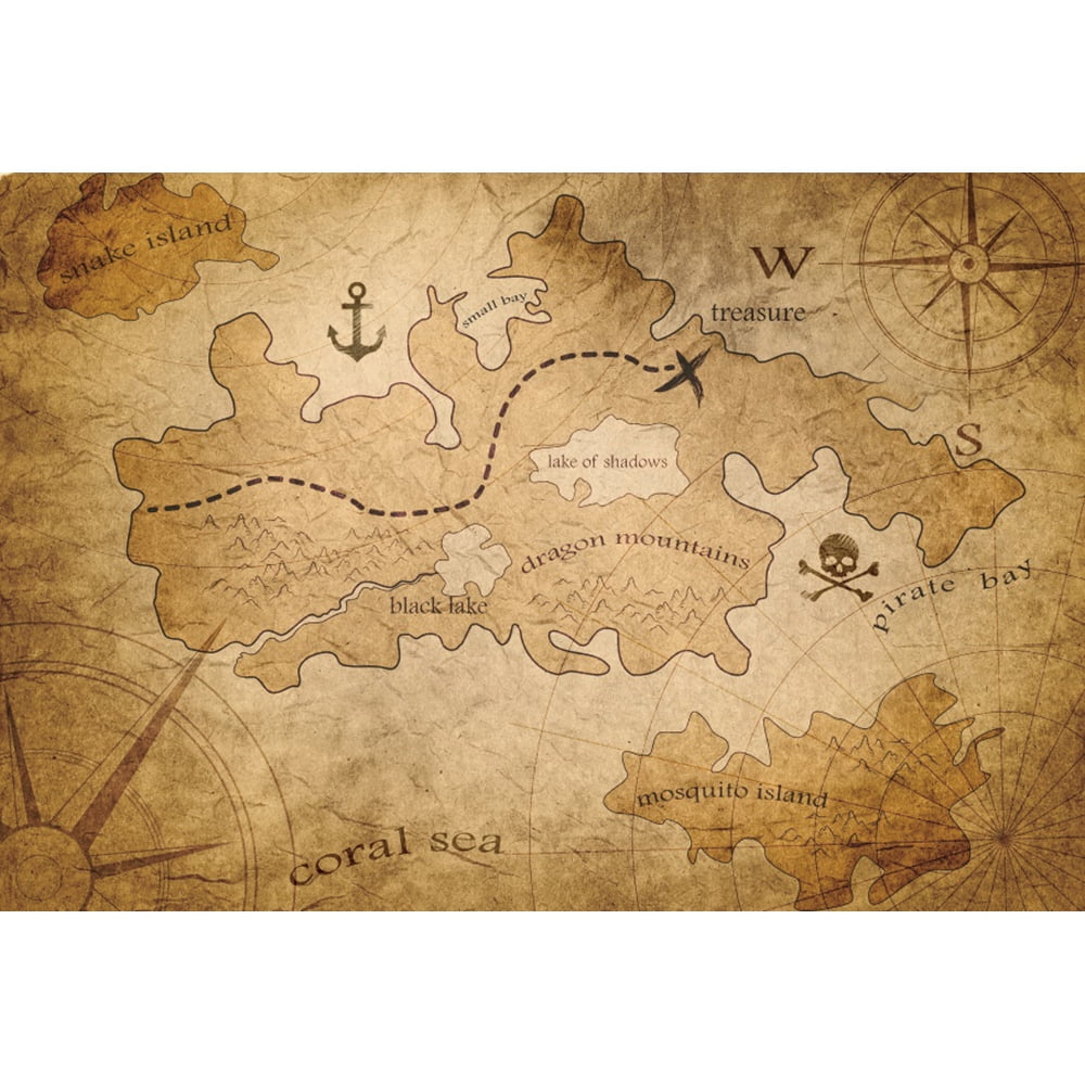 Pirate Treasure World Map Photography Backdrop Baby Birthday Party ...