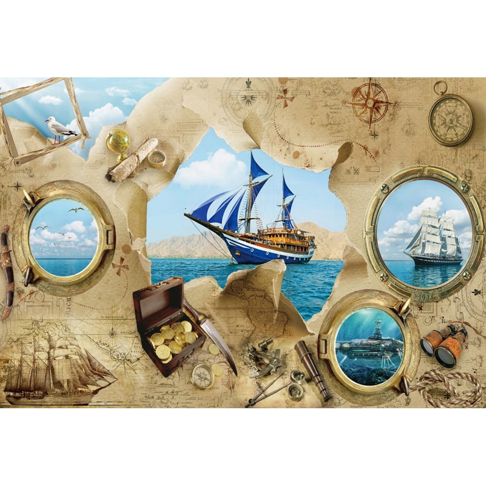 Pirate Treasure World Map Photography Backdrop Baby Birthday Party ...