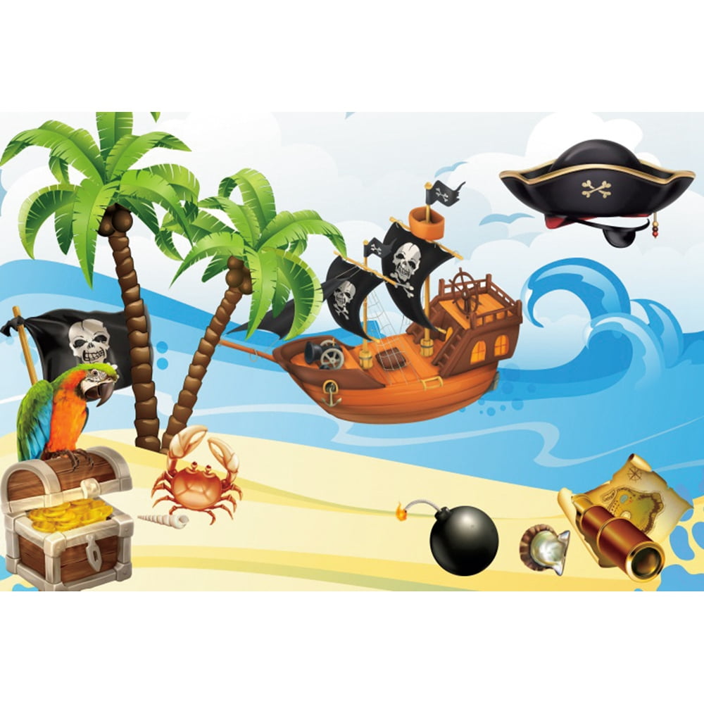 Pirate Treasure World Map Photography Backdrop Baby Birthday Party ...