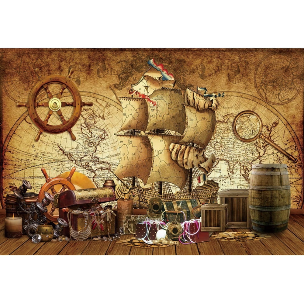Pirate Treasure World Map Photography Backdrop Baby Birthday Party ...