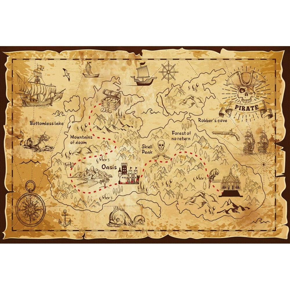 Pirate Treasure World Map Photography Backdrop Baby Birthday Party ...