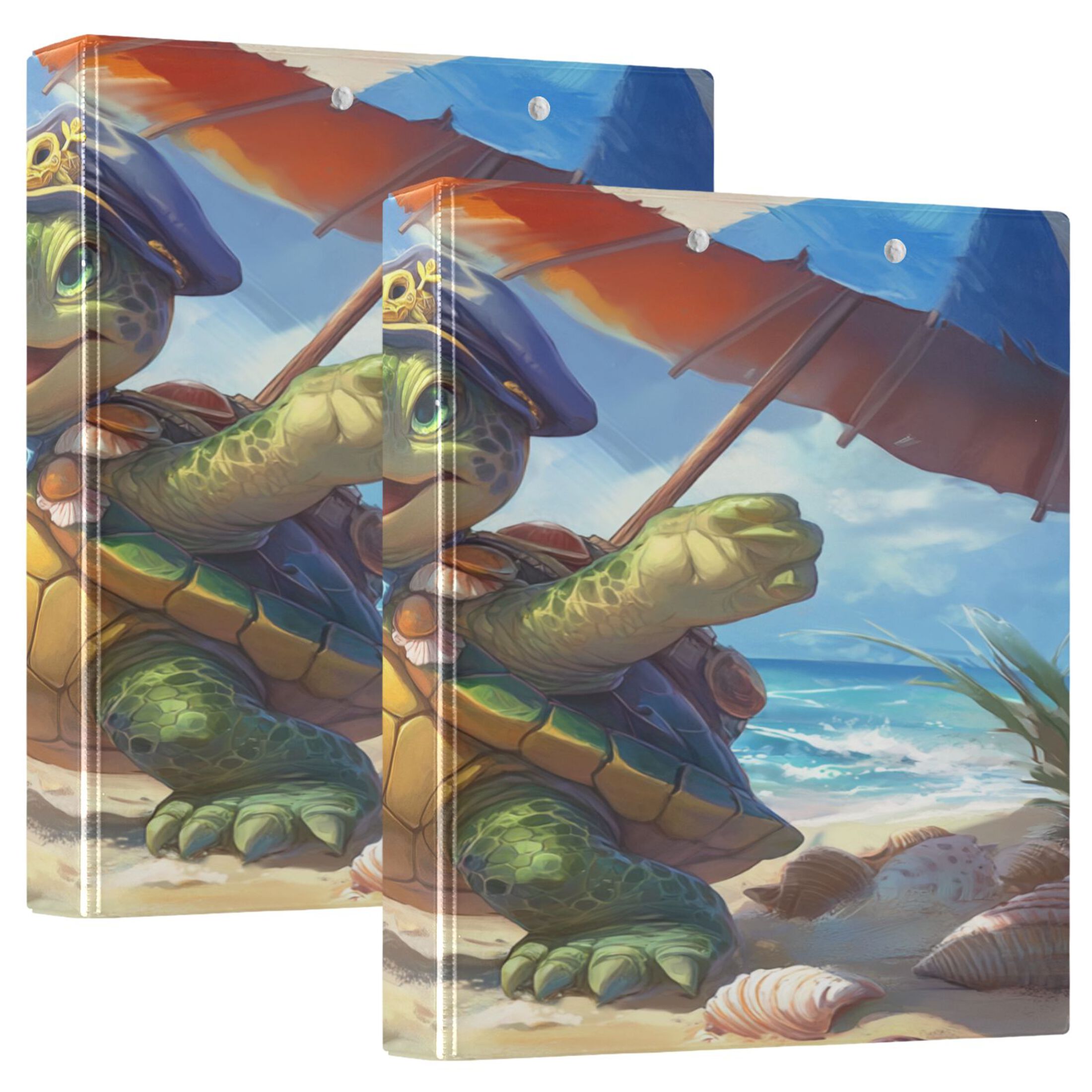 Pirate Turtle 12.4x10.6in PVC Round Ring Binder, D-Ring 3-Hole, Metal ...