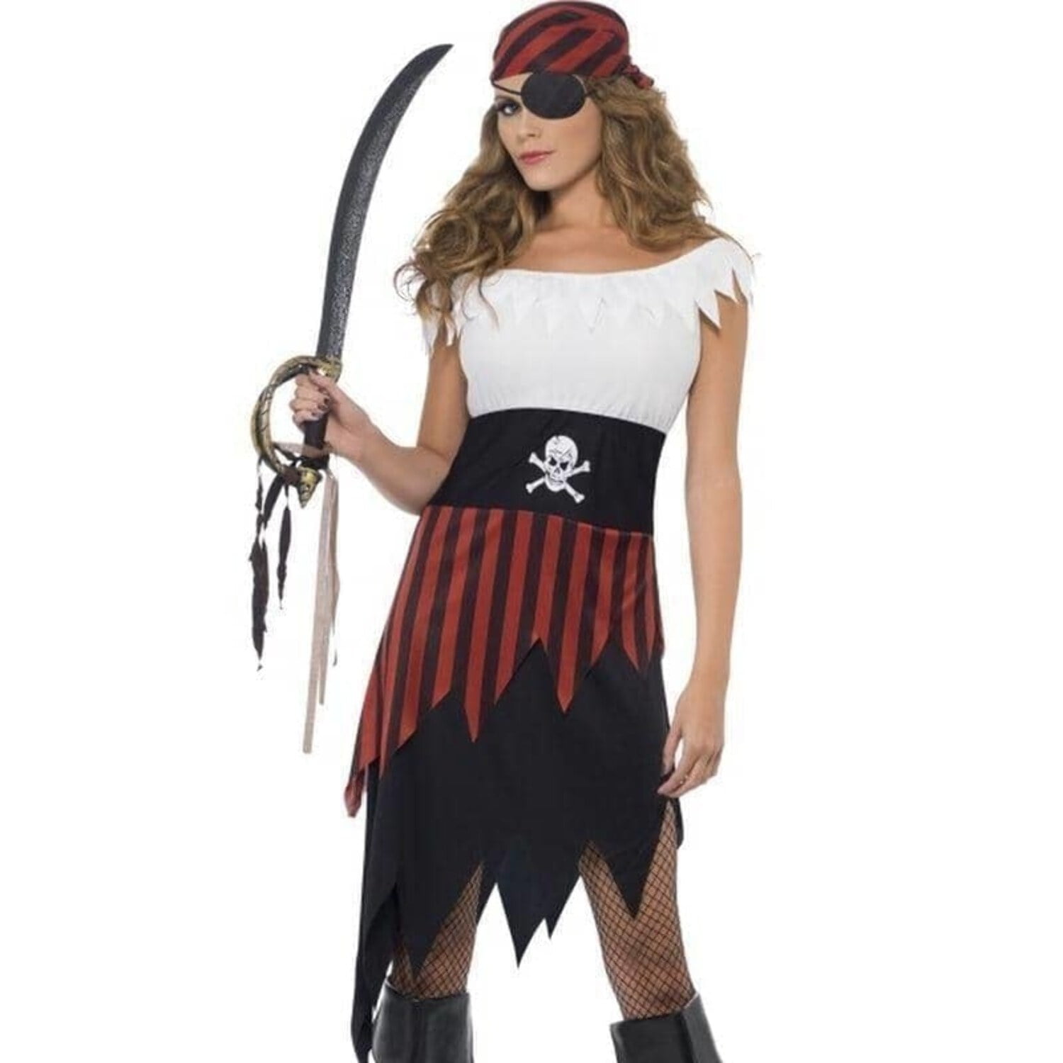 Pirate Wench Costume Adult Black White Red Small Female Fancy Dress ...