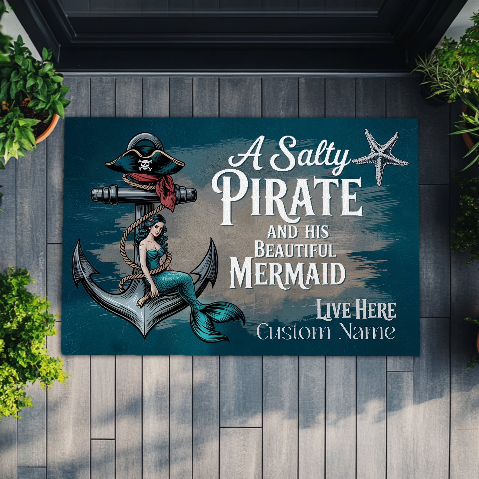 Pirate and Mermaid Doormat – Nautical Welcome Mat for Couples with ...