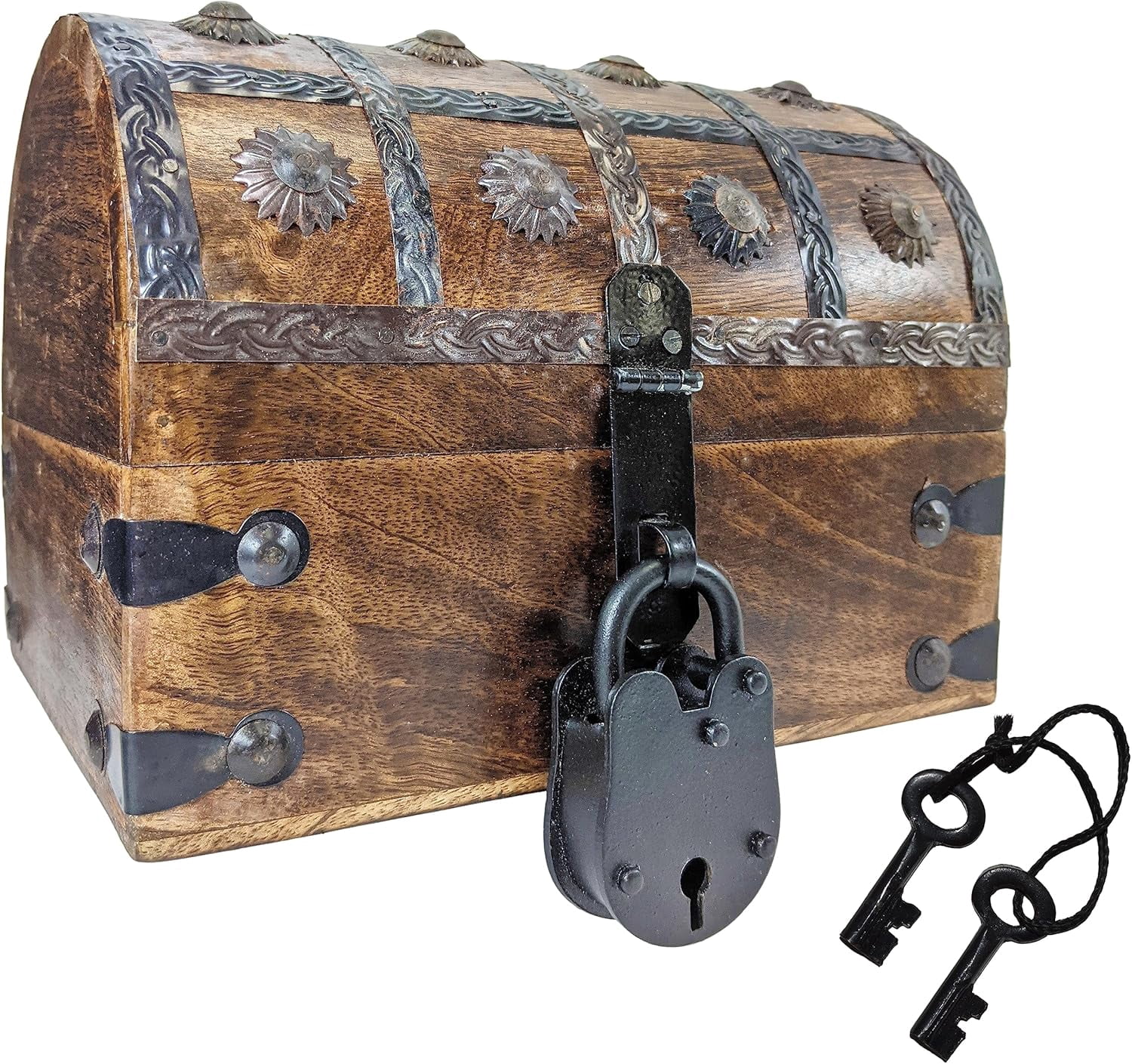 Pirate's Treasure Chest (8" x 6" x 6") Wooden Nautical Jewelry Box with ...