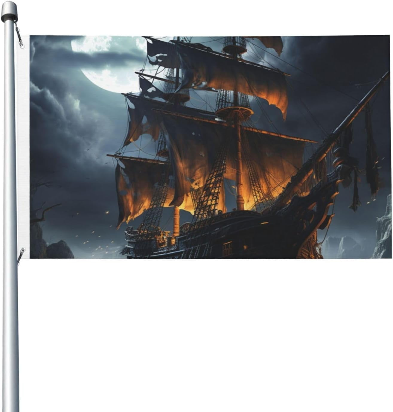 Pirate sailboat full moon Flag 2x3 ft Flags for Outside Funny Banner ...
