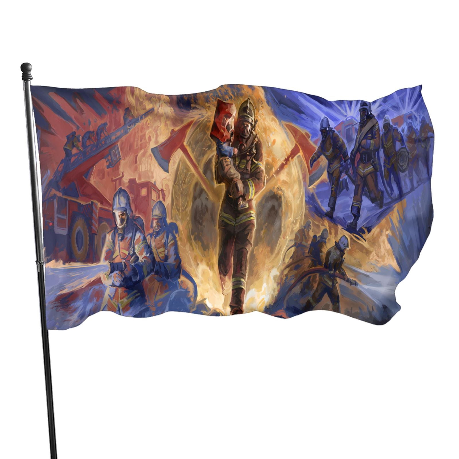 Fire Firefighter Art Flag 3x5 Ft Outdoor Indoor With Grommet Garden ...