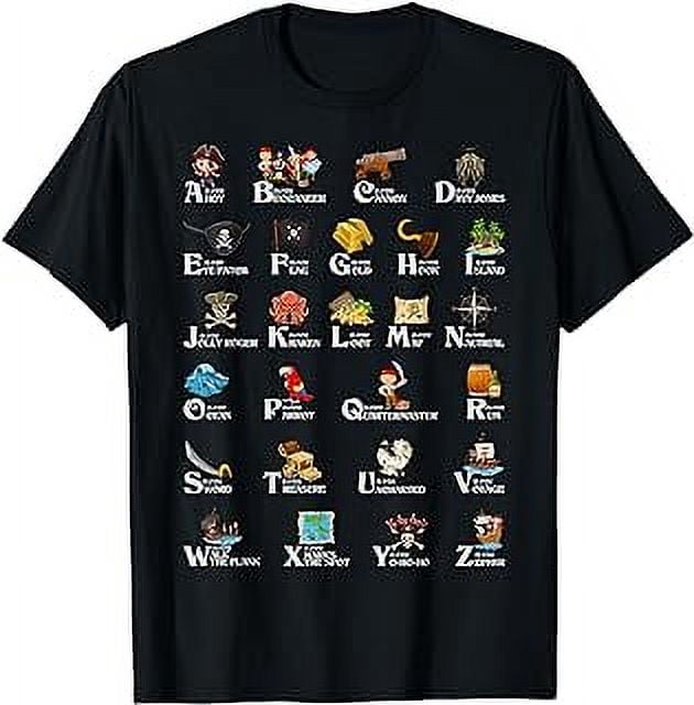 Pirates Alphabet A-Z Kids ABC Types Of Pirate Identification T-Shirt ...
