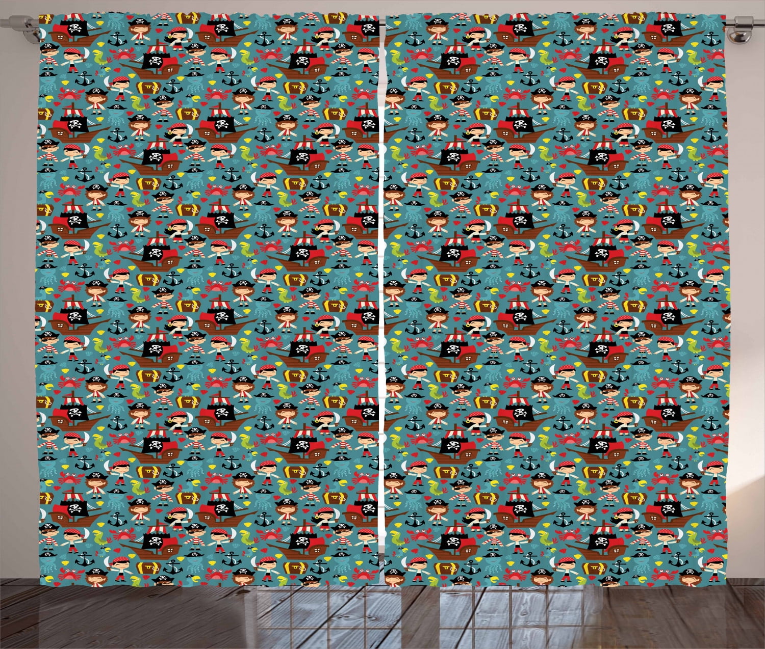 Ambesonne Pirates Curtains 2 Panel Set, Retro Adventure, 108" x 108 ...