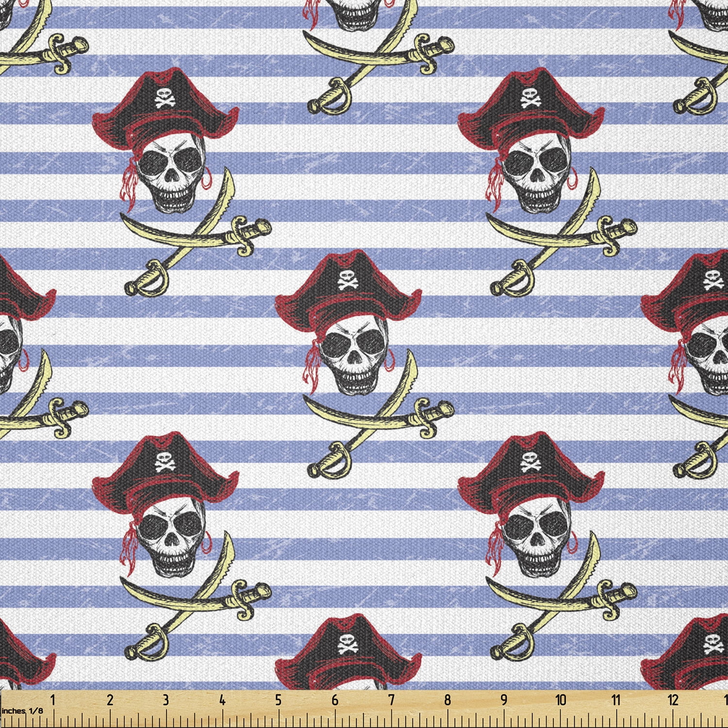 Pirates Fabric by The Yard, Hand Drawn Style Scary Jolly Roger on Navy ...