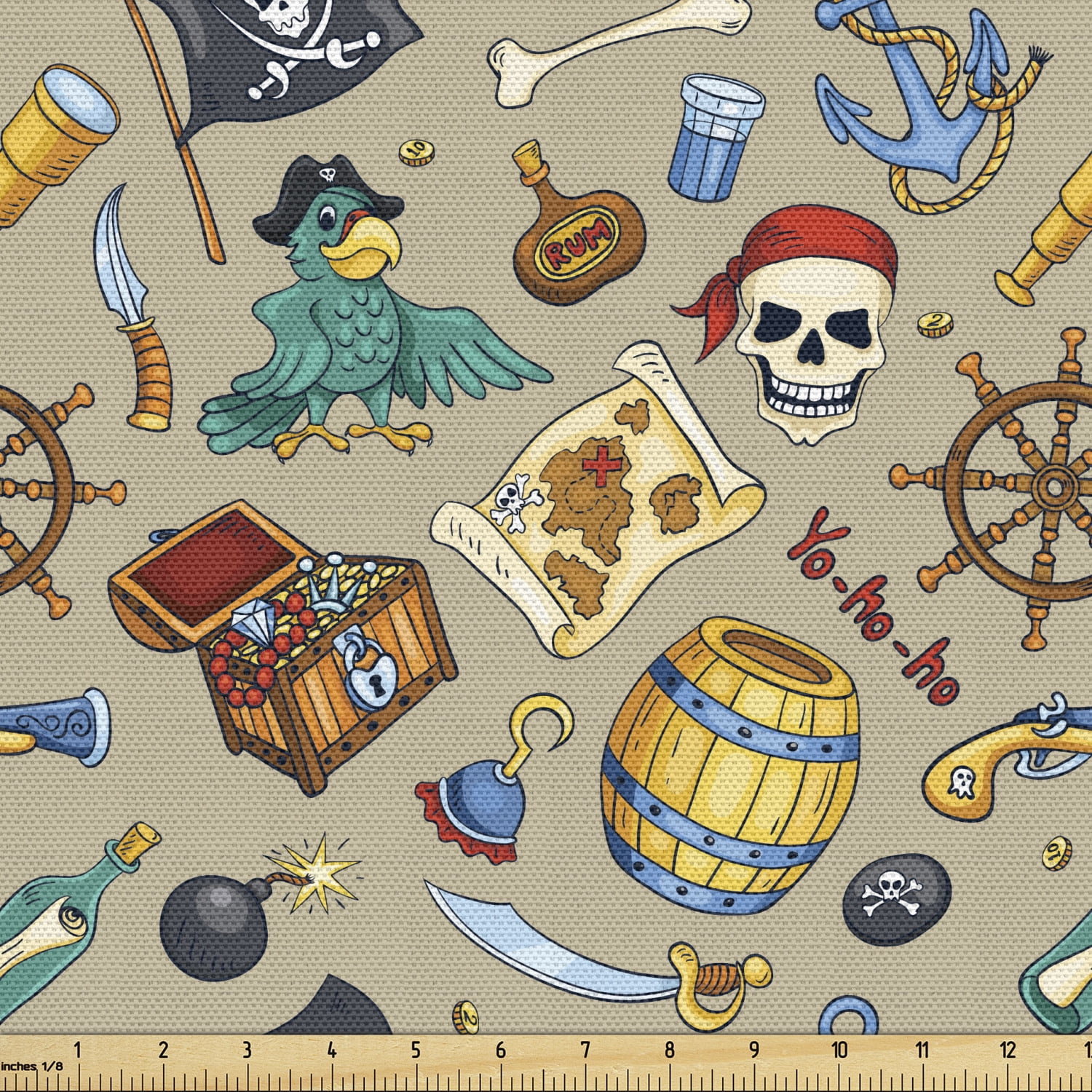 Ambesonne Pirates Fabric by the Yard Upholstery, Cheerful Sketch ...