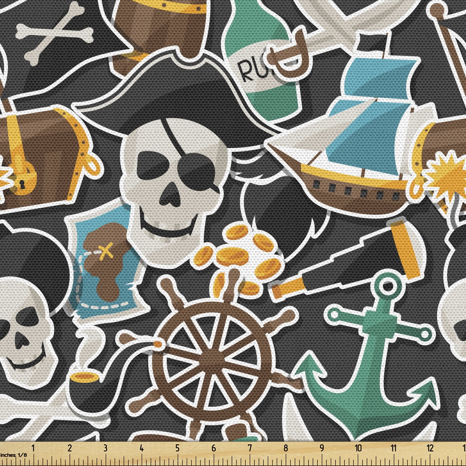 Ambesonne Pirates Fabric by the Yard Upholstery, Colorful Objects ...