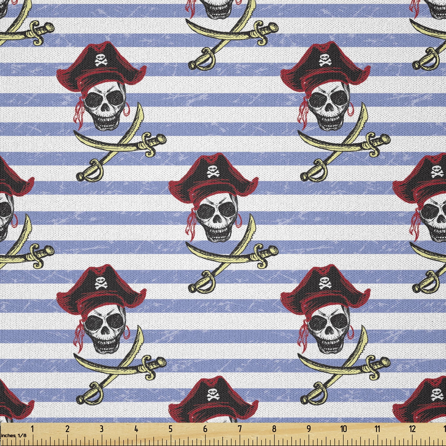 Pirates Fabric by The Yard, Hand Drawn Style Scary Jolly Roger on Navy ...