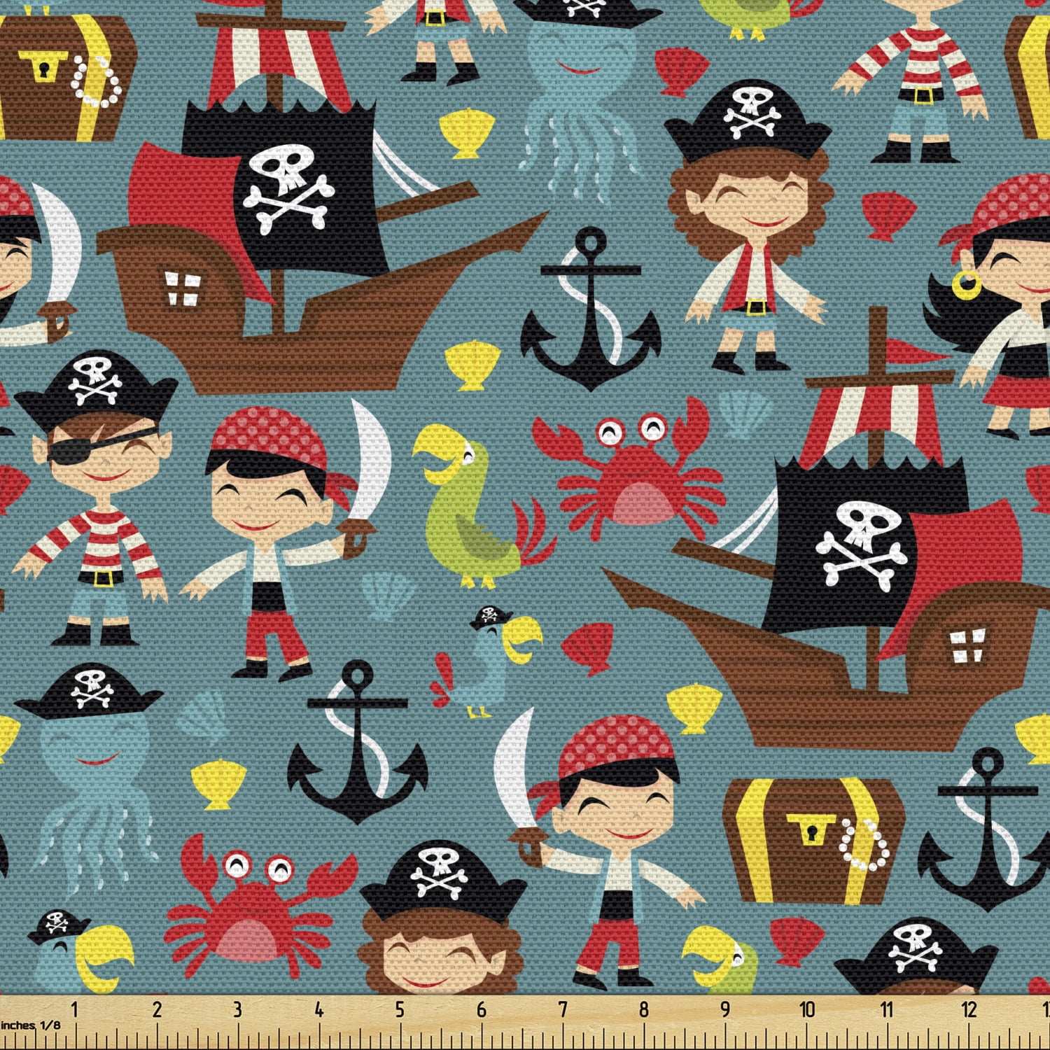 Pirates Fabric by the Yard, Pattern of Pirate Ships in the Sea ...