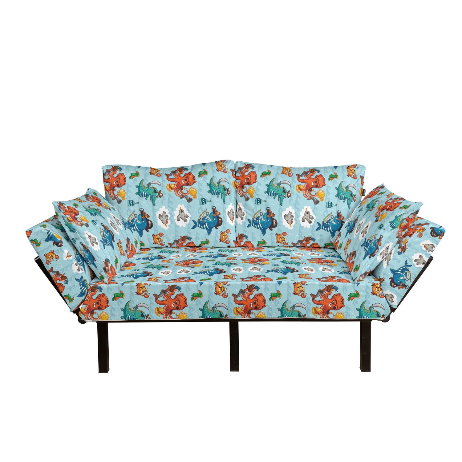Pirates Futon Couch, Pirates Crocodile Octopus Shark Crab Seagulls ...
