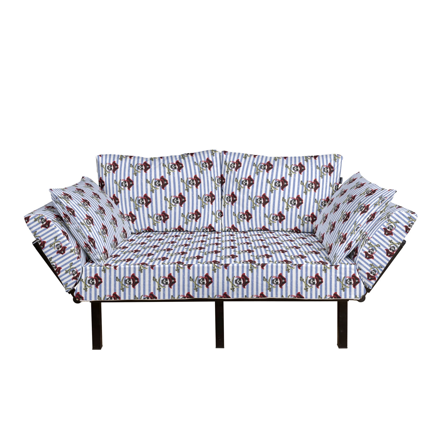 Pirates Futon Couch, Hand Drawn Style Scary Jolly Roger on Horizontal ...