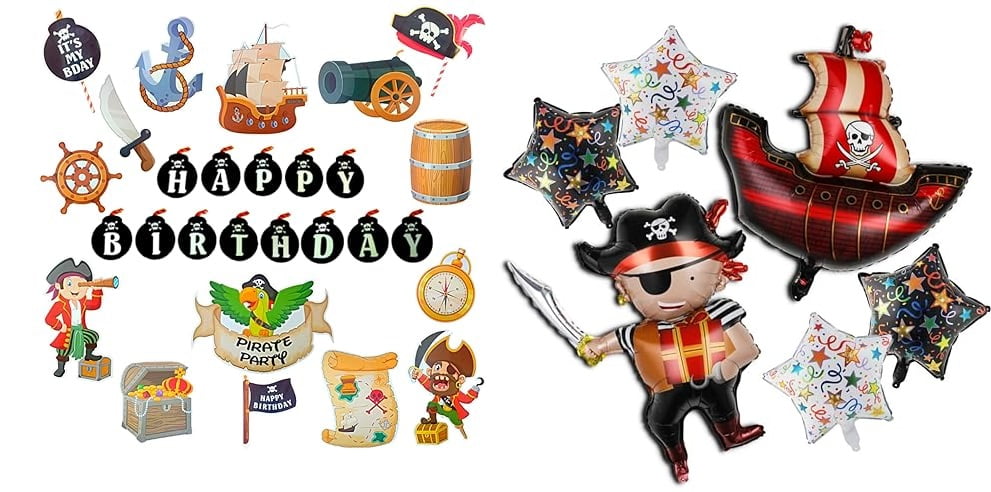 Pirates Latex 16 Pcs Pirate Theme Banner Set Props Cake Topper Cutouts ...