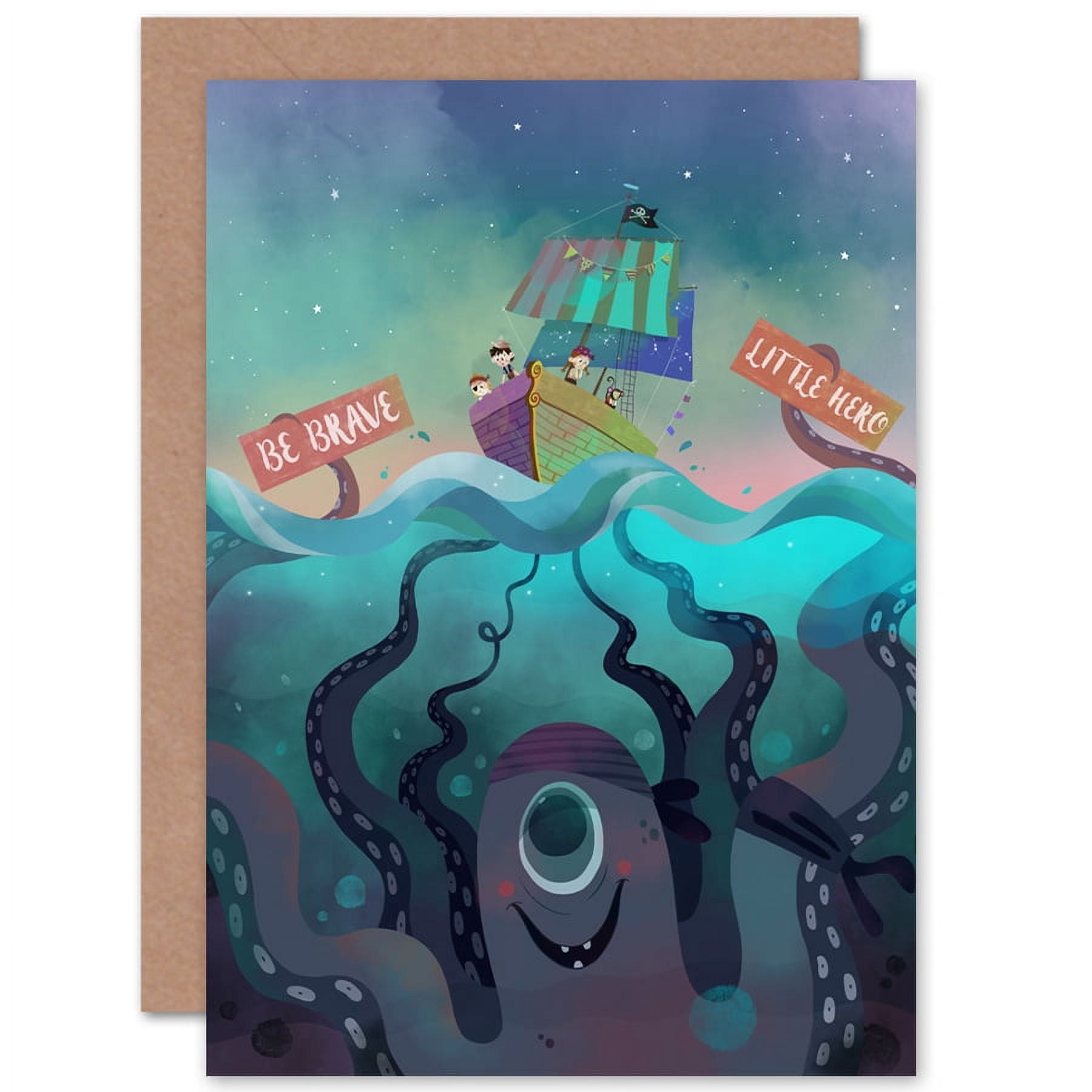 Pirates Octopus Be Brave Greetings Card Plus Envelope Blank inside ...