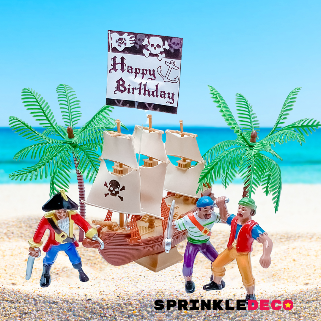 Pirates Pirate Figurines Ship and Palm Trees Cake Decoration Topper ...