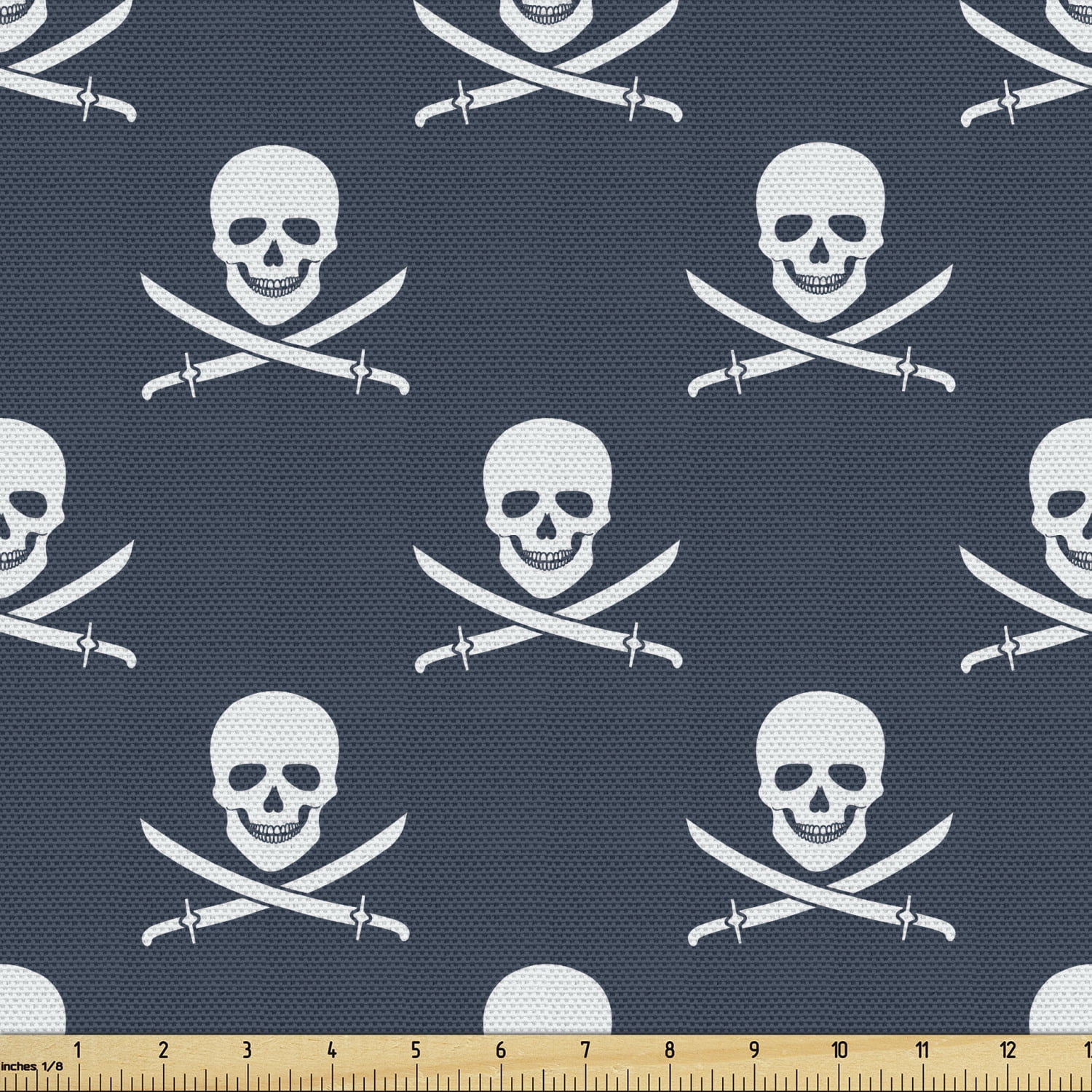 Ambesonne Pirates Fabric by the Yard Upholstery, Jolly Roger Pattern, 1 ...