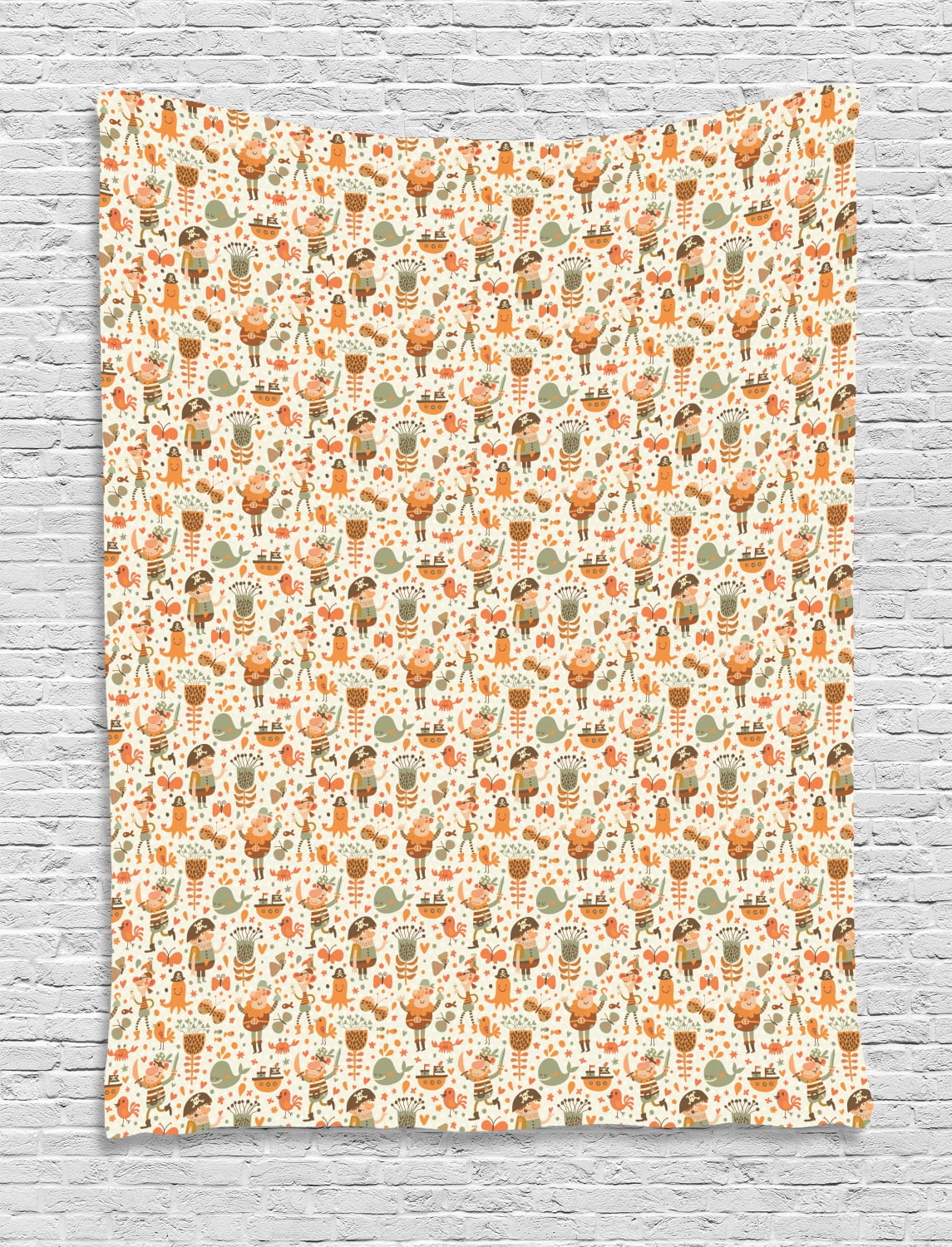 Pirates Tapestry, Pirates Flowers Ship Whale Crab and Octopus Sweet ...