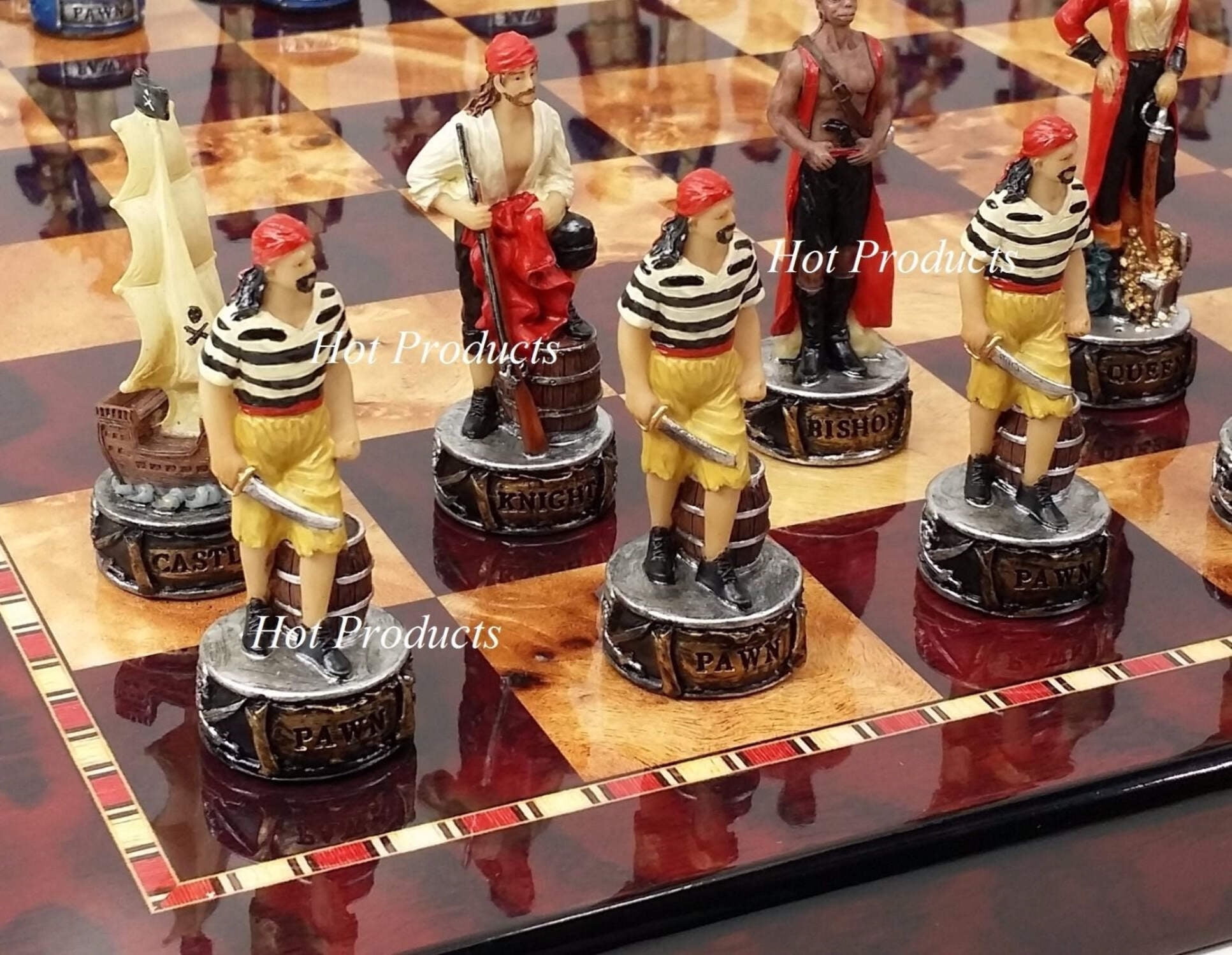 Pirates Vs Royal Navy Pirate Chess Set W 18" Cherry Burlwood Color ...