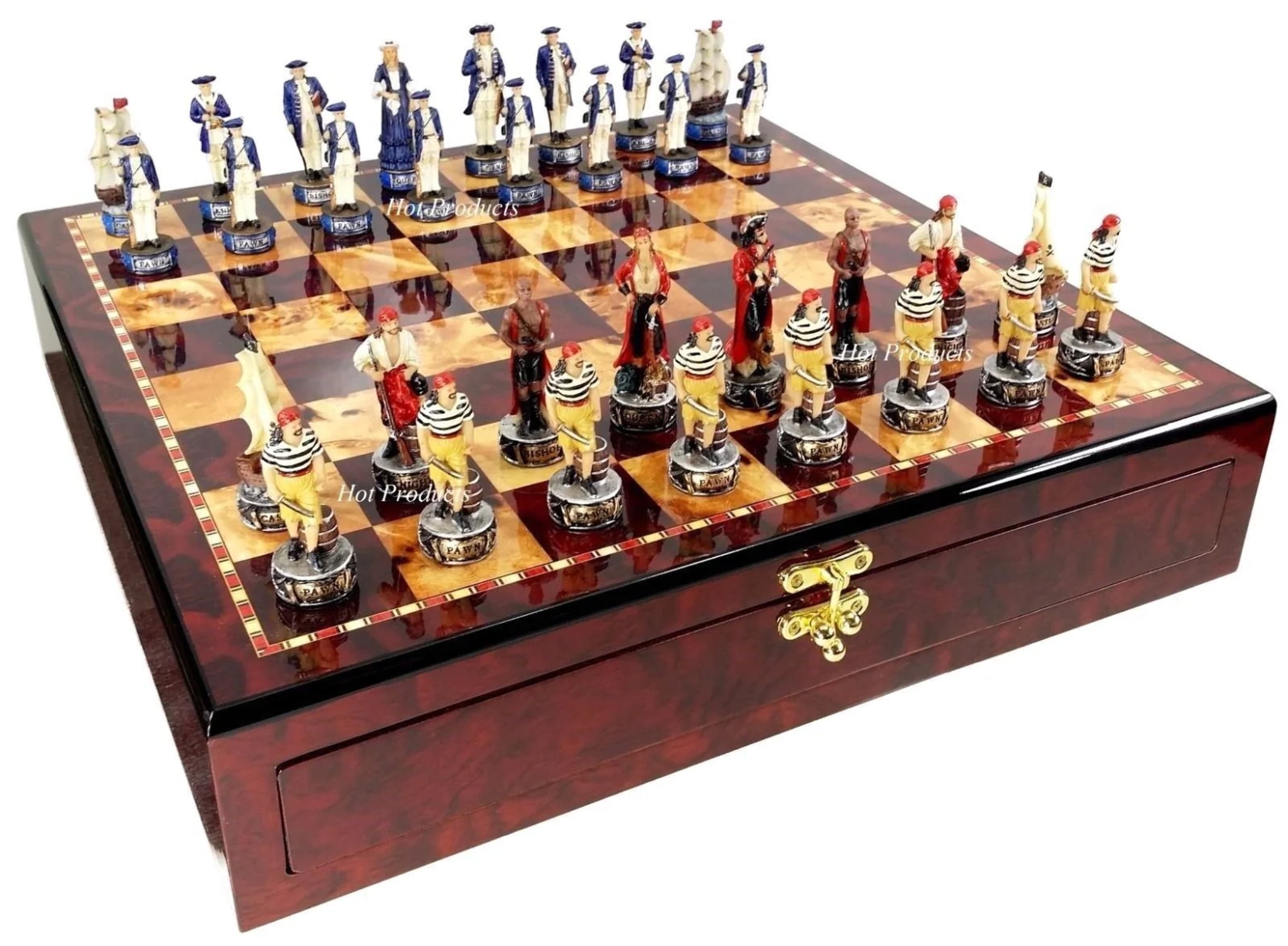 Pirates Vs Royal Navy Pirate Chess Set W Gloss Cherry Color Storage ...