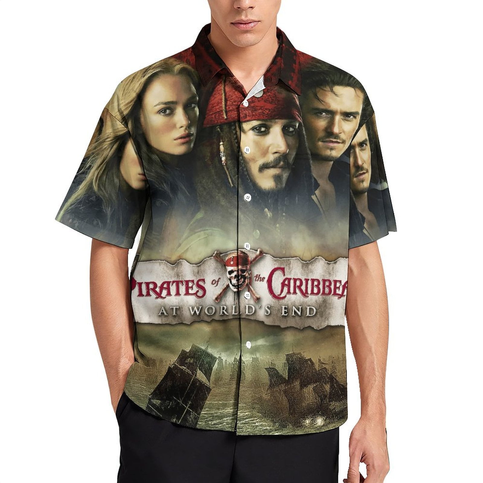 Pirates of The Caribbean Mens Hawaiian Shirt Short Sleeve Button Down ...