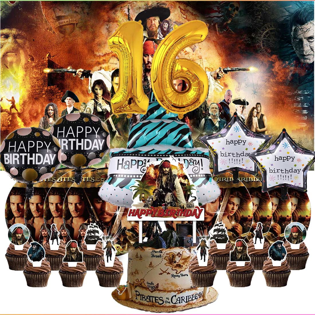 Pirates of the Caribbean 16th Tableware Balloons Cake Toppers Backdrop ...