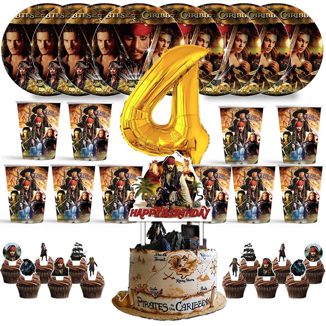 Pirates of the CaribbeanBirthday 4th Cups Party Supplies Plates Fans ...