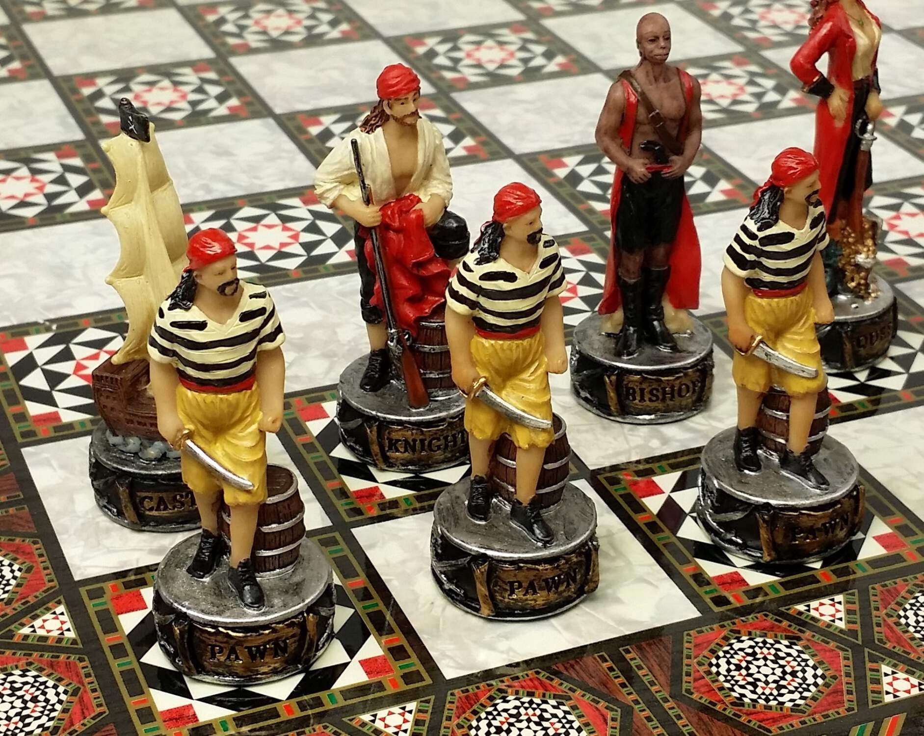 Unique Hand Painted Pirates vs Royal Navy Chess Set with 17" Mosaic ...