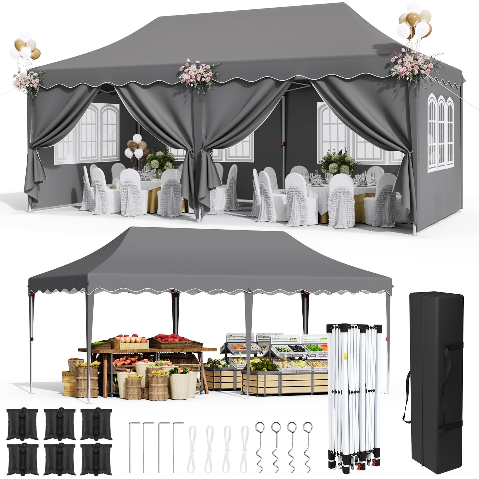 Pirecart 10' x 20' Pop up Canopy Tent Party Tent Outdoor Event Instant ...