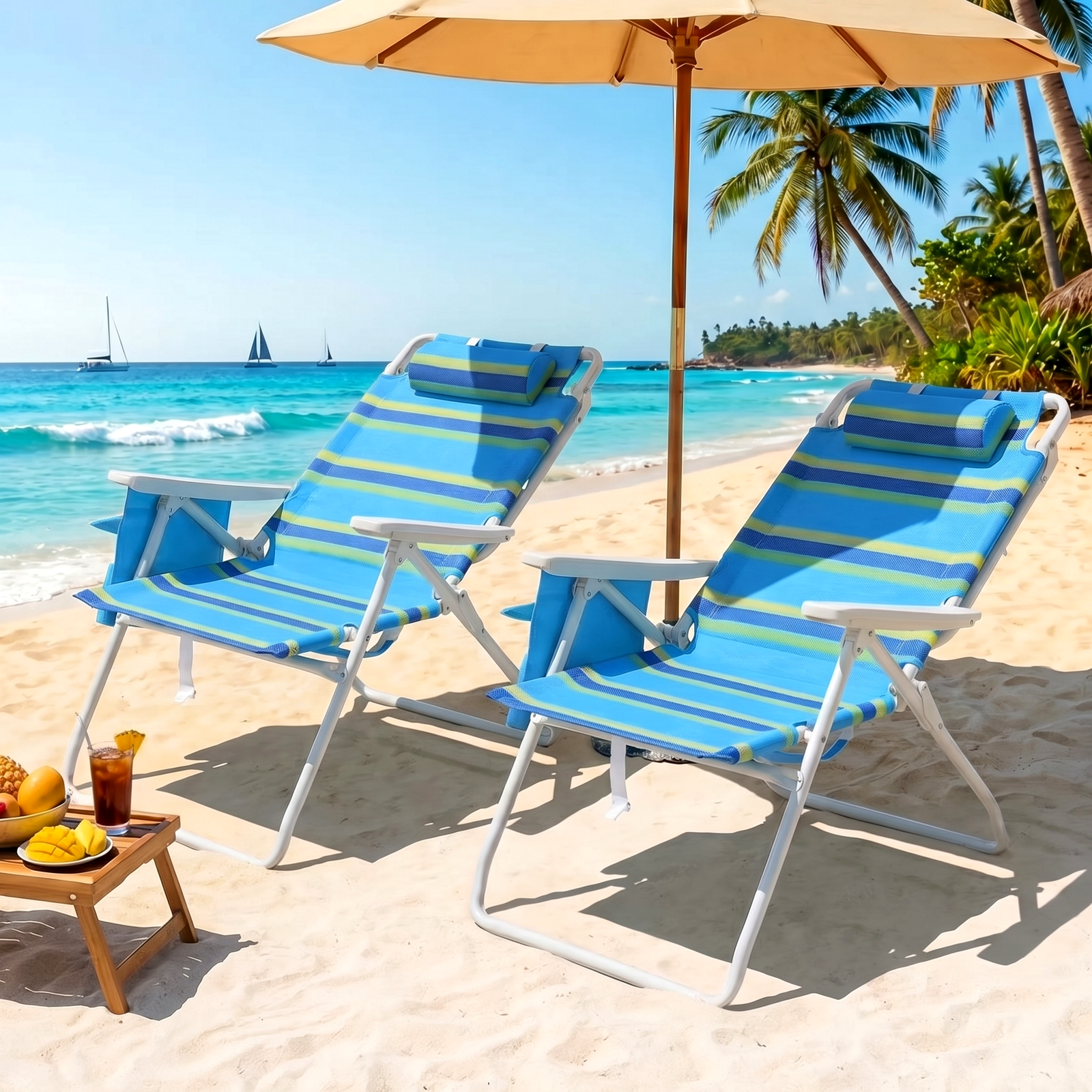 Pirecart 2 Pcs Portable Tall Beach Chairs, Folding Backpack Beach Chair ...