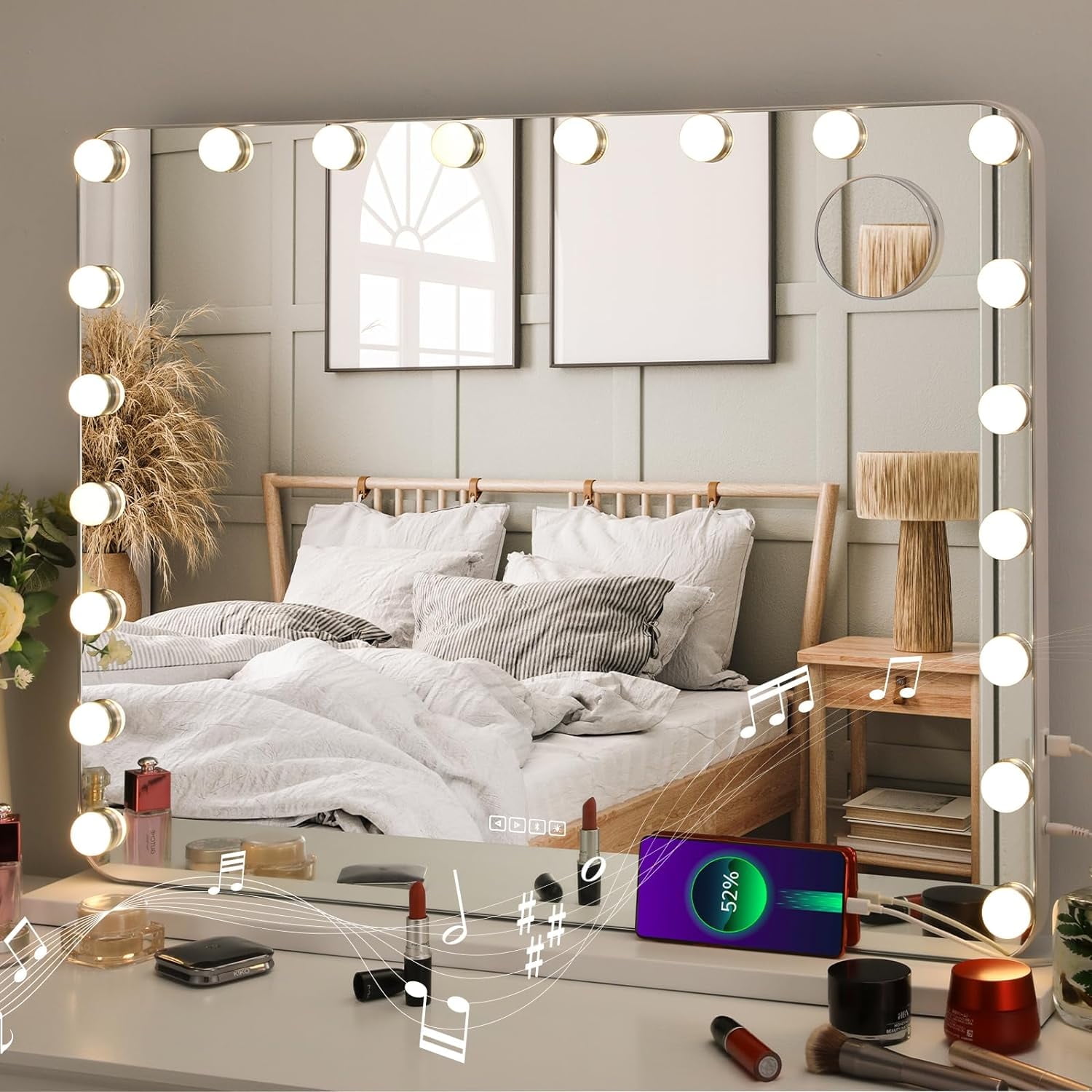 Pirecart LED Tabletop Vanity Mirror 24.4''x32.6'', Bluetooth, USB ...