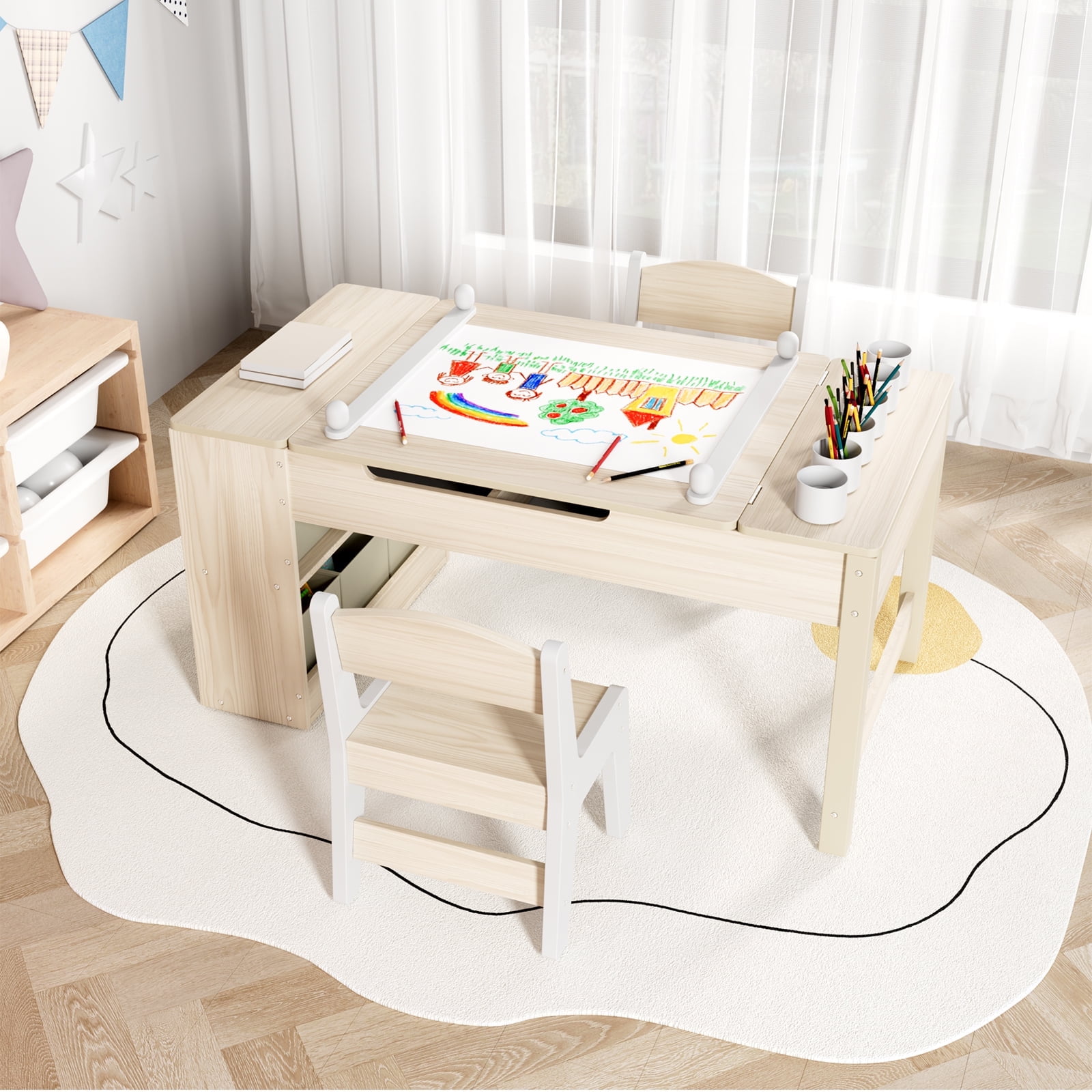 Pirecart 3 in 1 Kids Art Table and Chair Set, Chilldren Art Easel and ...