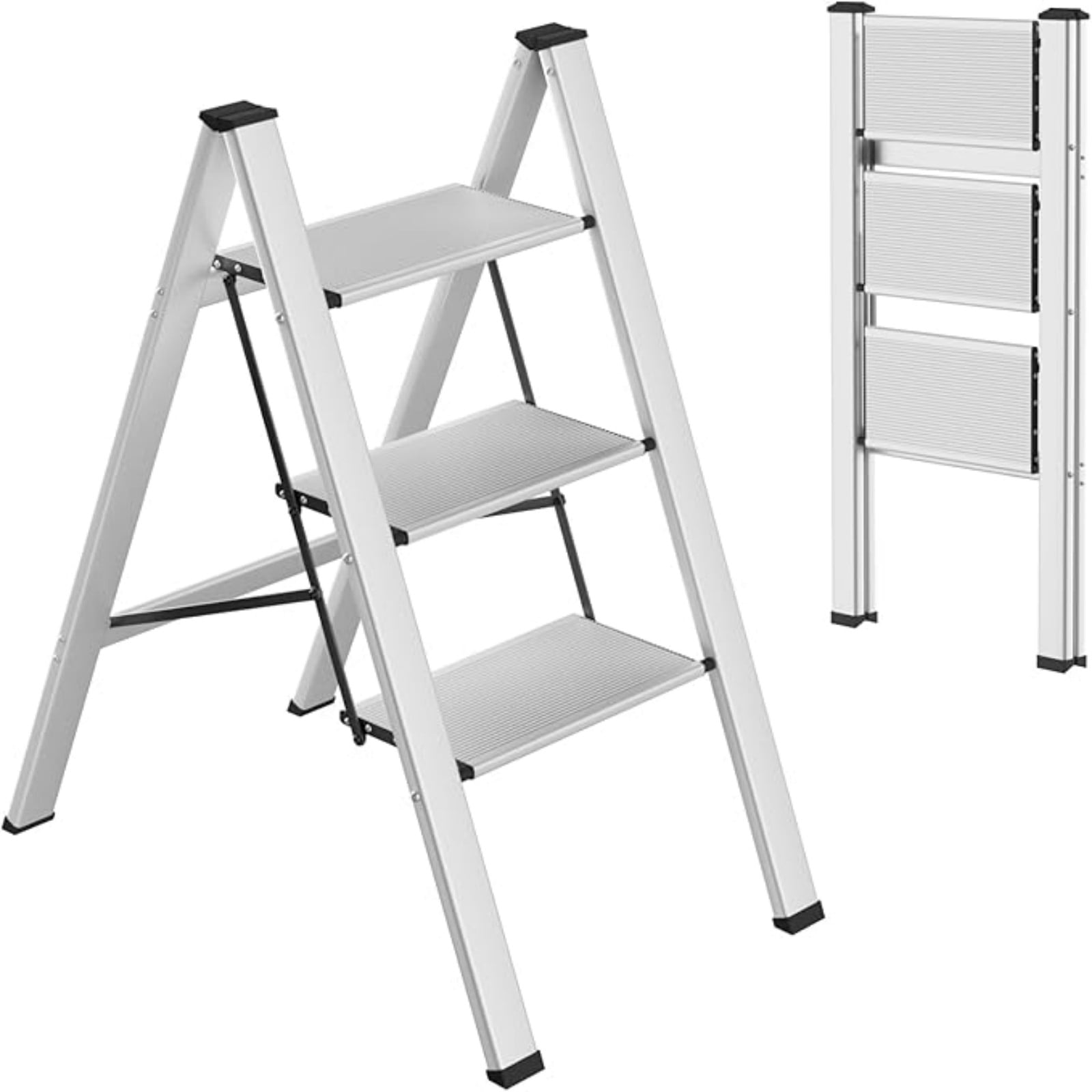 Pirecart 3-Step Aluminum Step Ladder,Portable with Anti-Slip Wide ...