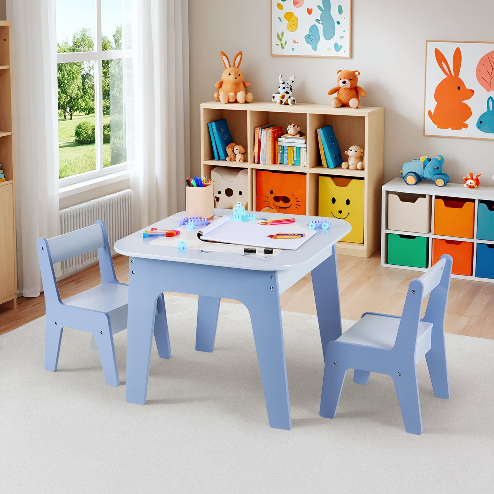 Pirecart 4 in 1 Kids Table and 2 Chairs, 3 Pieces Wooden Activity Table ...