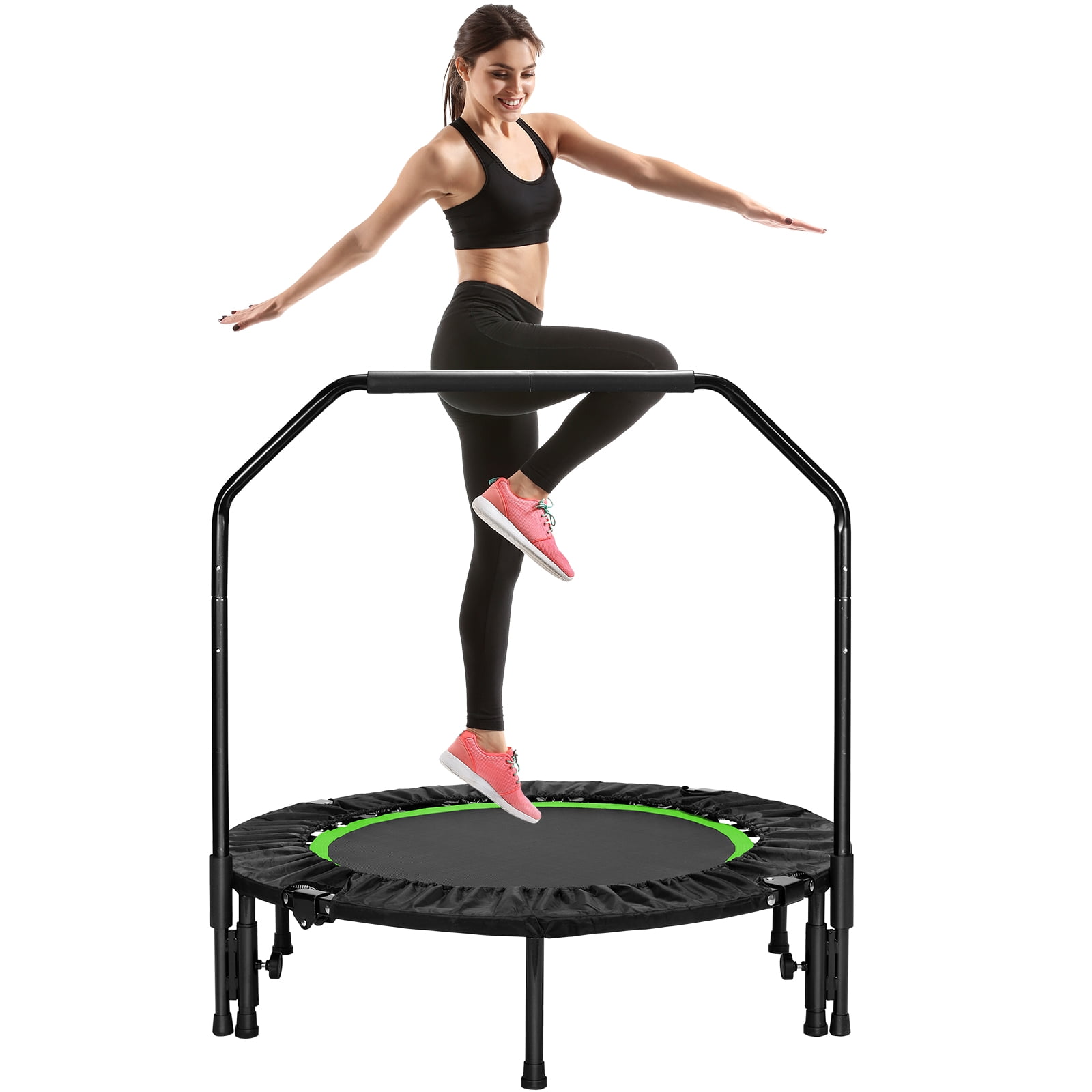 "Pirecart 40"" Foldable Mini Trampoline with Adjustable Handrail for ...